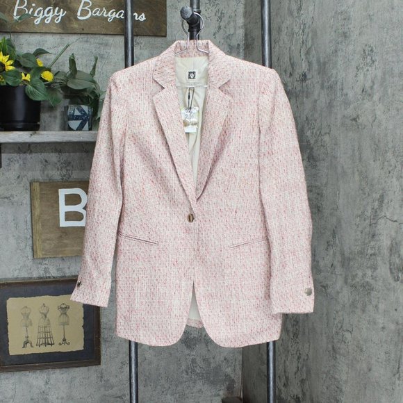 Anne Klein | Jackets & Coats | Nwt Anne Klein Tweed One Button Notch Collar Jacket Coral Combo ...